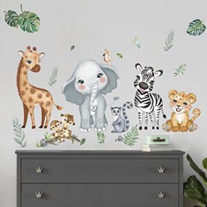 decalmile jungle animals wall decals elephant giraffe safari wall stickers baby nursery kids room living room wall decor