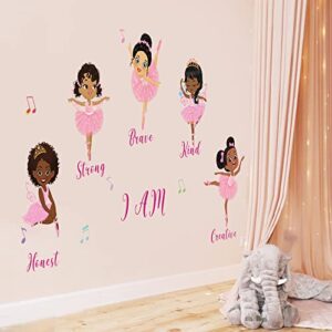 decalmile Black Girl Ballerina Wall Decals Ballet Dancing Girl Wall Stickers Baby Nursery Girls Bedroom Living Room Wall Decor