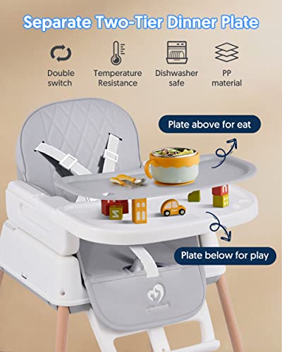 3 in 1 Baby High Chair, Bellababy Adjustable Convertible Chairs for Babies and Toddlers, Compact/Light Weight/Portable/Easy to Clean