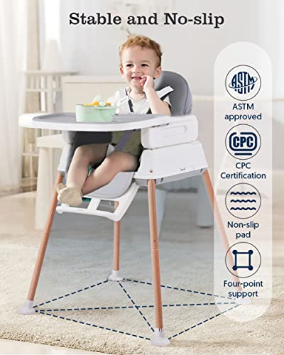 3 in 1 Baby High Chair, Bellababy Adjustable Convertible Chairs for Babies and Toddlers, Compact/Light Weight/Portable/Easy to Clean