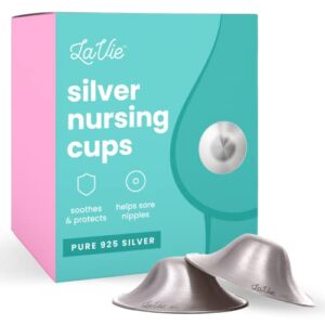 lavie silver nursing cups, soothing protection for nursing nipples, calming relief for breastfeeding moms, silver nipple covers all natural (size 1)