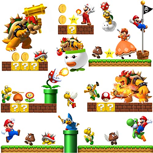 Brothers Wall Decals Build Scene Wall Stickers Peel and Stick Video Game Wall Art Decor Decals for Kids Boys Room Nursery Living Room and Door