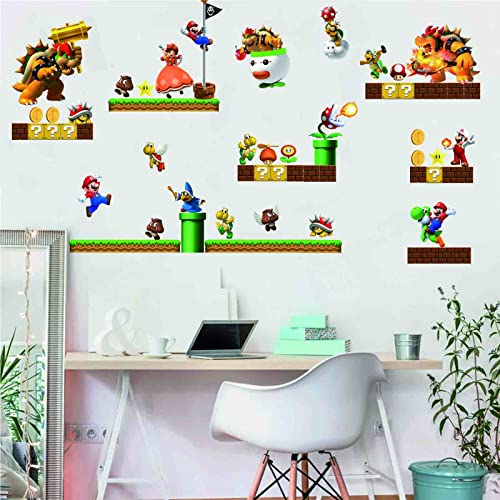 Brothers Wall Decals Build Scene Wall Stickers Peel and Stick Video Game Wall Art Decor Decals for Kids Boys Room Nursery Living Room and Door