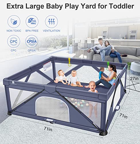 A ALFRESCOOL Foldable Baby Gate Playpen, 71"x71"(35 sq. ft Space), Extra Large Playards for Toddler, Indoor & Outdoor, Kids Activity Center, Suitable for Home Travel Picnic