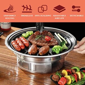 Puraville Charcoal Barbecue Grill, 13.7 Inches Non-Stick Korean BBQ Grill, Portable Stainless Steel Charcoal Stove for Home Party Outdoor Camping