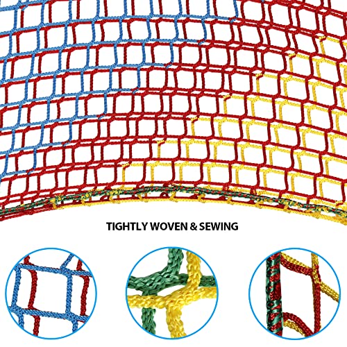 Toriexon Playground Safety Net 14.7' X 9.8', Double Layers Climbing Cargo Net for Kids, Multicolored Playground Net for Obstacle Training, Tree House, Back Yard etc.