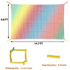 Toriexon Playground Safety Net 14.7' X 9.8', Double Layers Climbing Cargo Net for Kids, Multicolored Playground Net for Obstacle Training, Tree House, Back Yard etc.