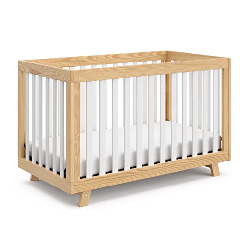 Storkcraft Beckett 3-in-1 Convertible Crib (Natural with White Slats) – Converts from Baby Crib to Toddler Bed and Daybed, Fits Standard Full-Size Crib Mattress, Adjustable Mattress Support Base