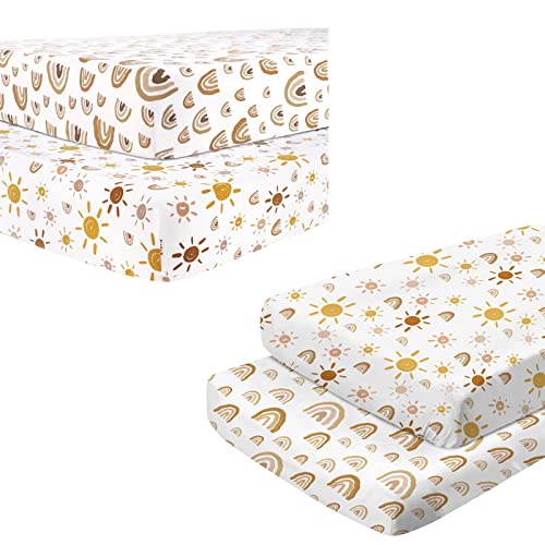 Babebay 2 Pack Crib Sheets and 2 Pack Changing Pad Cover Bundle