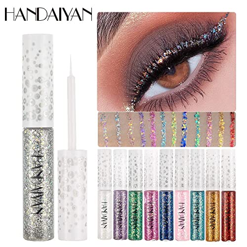 Quxunzzz Liquid Glitter Eyeshadow,Liquid Glitter Eyeliner Metallic Glitter Shimmer Eye Looks Waterproof Long Lasting Quick-Drying Sparkling Eye Shadow Makeup euphoria makeup 11