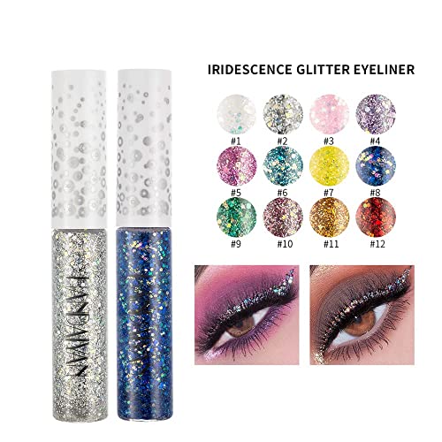 Quxunzzz Liquid Glitter Eyeshadow,Liquid Glitter Eyeliner Metallic Glitter Shimmer Eye Looks Waterproof Long Lasting Quick-Drying Sparkling Eye Shadow Makeup euphoria makeup 11