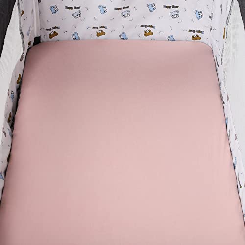 Tontukatu Pack n Play Sheet Stretchy Fitted Portable Mini Crib Sheets Set 3 Pack,Playard Sheets Convertible Playard Mattress Cover,Ultra Soft Jersey Material,Floral,Grey Rabbit & Pink