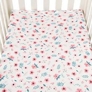 Tontukatu Pack n Play Sheet Stretchy Fitted Portable Mini Crib Sheets Set 3 Pack,Playard Sheets Convertible Playard Mattress Cover,Ultra Soft Jersey Material,Floral,Grey Rabbit & Pink