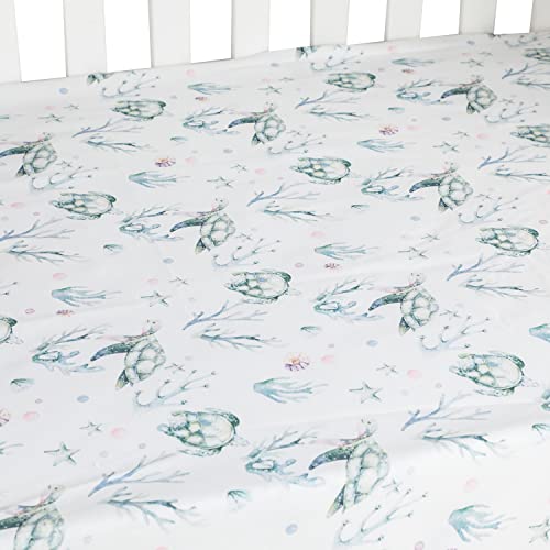 3PCS Crib Bedding Set Baby Minky Blanket Nursery Bed Skirt Set for Baby Girls & Boys(Green sea Turtle，3pc Set)