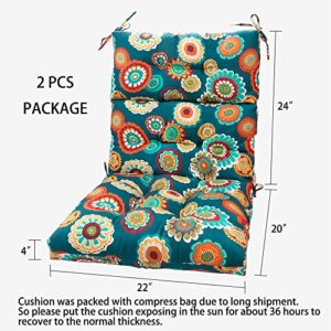 MAGPIE FABRICS Indoor Outdoor Tufted High Back Chair Cushion Set of 2, Waterproof All-Weather Deep Seating Rocking Chair Patio Chaise Lounge Sun Lounger Chair Cushions(Heronsbill Turquoise Green)