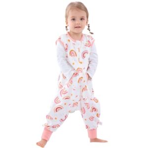 noujuloun toddler sleeping sack, baby sleep sack, light weighted sleep sack baby wearable blanket, baby toddler sleep sacks with feet(pink-rainbow, 2t-3t)