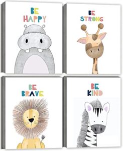 quzenu nursery wall decor safari animal pictures kids inspirational wall art for baby room decor cute animals canvas prints jungle room decor