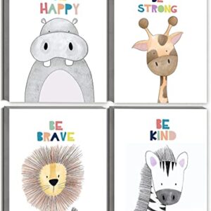 Quzenu Nursery Wall Decor Safari Animal Pictures Kids Inspirational Wall Art for Baby Room Decor Cute Animals Canvas Prints Jungle Room Decor