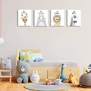 Quzenu Nursery Wall Decor Safari Animal Pictures Kids Inspirational Wall Art for Baby Room Decor Cute Animals Canvas Prints Jungle Room Decor