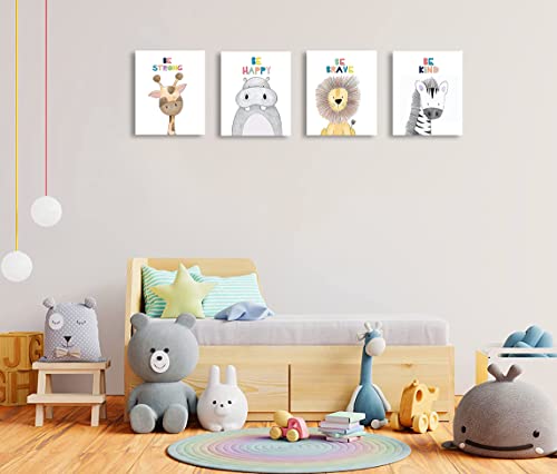 Quzenu Nursery Wall Decor Safari Animal Pictures Kids Inspirational Wall Art for Baby Room Decor Cute Animals Canvas Prints Jungle Room Decor