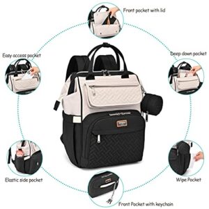 BabbleRoo Diaper Bag Backpack, Multifunction Large Bags with Changing Pad & Stroller Straps & Pacifier Case, Unisex Stylish Travel Back Pack Nappy Changing Bag for Moms Dads(Black Apricot)