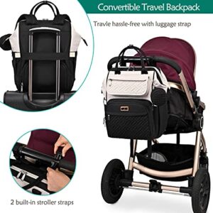 BabbleRoo Diaper Bag Backpack, Multifunction Large Bags with Changing Pad & Stroller Straps & Pacifier Case, Unisex Stylish Travel Back Pack Nappy Changing Bag for Moms Dads(Black Apricot)