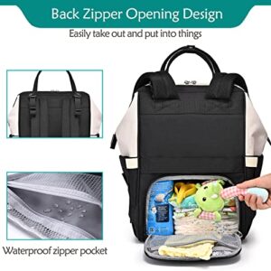 BabbleRoo Diaper Bag Backpack, Multifunction Large Bags with Changing Pad & Stroller Straps & Pacifier Case, Unisex Stylish Travel Back Pack Nappy Changing Bag for Moms Dads(Black Apricot)