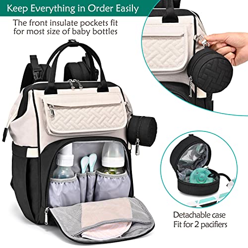 BabbleRoo Diaper Bag Backpack, Multifunction Large Bags with Changing Pad & Stroller Straps & Pacifier Case, Unisex Stylish Travel Back Pack Nappy Changing Bag for Moms Dads(Black Apricot)