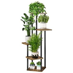 azerpian plant stand 5 tier indoor metal flower shelf for multiple plants corner tall flower holders for patio garden living room balcony bedroom, black (5 tier-black)