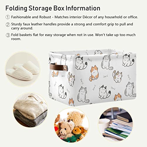 MNSRUU Storage Basket Cartoon Cat Collapsible Clothes Toys Organizer Basket with Handles for Shelves Clothes Closet, Waterproof Nursery Storage Bin, 1 Pack