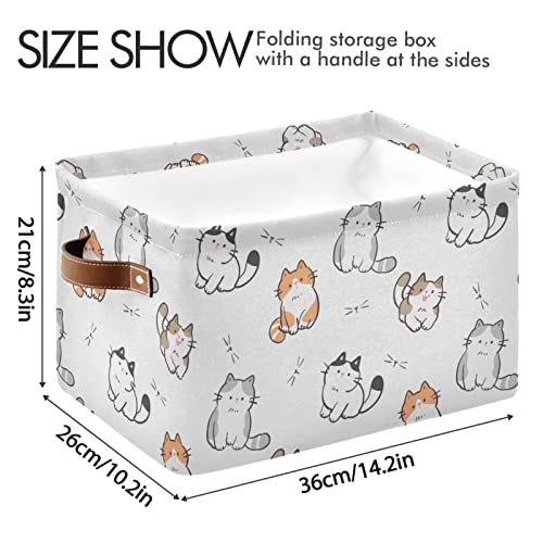 MNSRUU Storage Basket Cartoon Cat Collapsible Clothes Toys Organizer Basket with Handles for Shelves Clothes Closet, Waterproof Nursery Storage Bin, 1 Pack