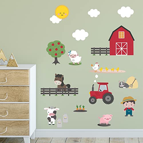 Teddylabels - Wall Stickers for Kids Room Baby Room Nursery Childrens Bedroom - Self-Adhesive Reusable Themed Wall Decals Stickers - Farm Life (Size: 8.46 inch x 6.1 inch)