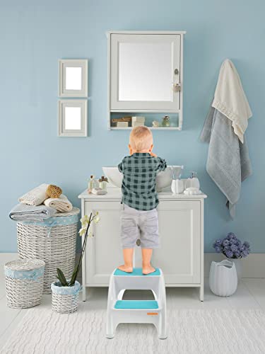 Dreambaby Toddler & Me 2 Step Stool - Designed for Kids & Adults - Holds up to 300lbs Maximum Weight Capacity - 10.5inch Tall & 15.4inch Wide - with Anti Slip Base Pads - Aqua - Model L6070