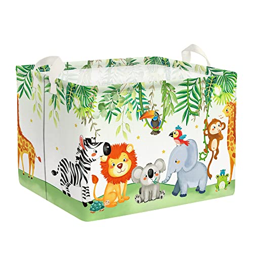 Clastyle Friendly Animals Party Nursery Storage Bins for Toys Books Rectangle Elephant Koala Monkey Safari Storage Basket Kids Collapsible Baby Gift Baskets for Bedroom, 15.7 * 11.8 * 11.8 in