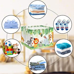 Clastyle Friendly Animals Party Nursery Storage Bins for Toys Books Rectangle Elephant Koala Monkey Safari Storage Basket Kids Collapsible Baby Gift Baskets for Bedroom, 15.7 * 11.8 * 11.8 in