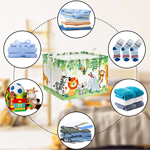 Clastyle Friendly Animals Party Nursery Storage Bins for Toys Books Rectangle Elephant Koala Monkey Safari Storage Basket Kids Collapsible Baby Gift Baskets for Bedroom, 15.7 * 11.8 * 11.8 in