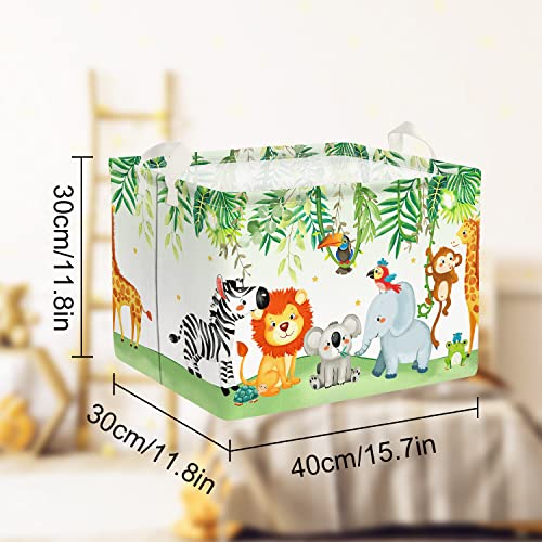 Clastyle Friendly Animals Party Nursery Storage Bins for Toys Books Rectangle Elephant Koala Monkey Safari Storage Basket Kids Collapsible Baby Gift Baskets for Bedroom, 15.7 * 11.8 * 11.8 in