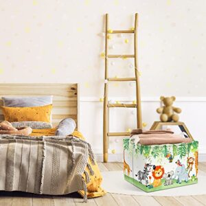 Clastyle Friendly Animals Party Nursery Storage Bins for Toys Books Rectangle Elephant Koala Monkey Safari Storage Basket Kids Collapsible Baby Gift Baskets for Bedroom, 15.7 * 11.8 * 11.8 in