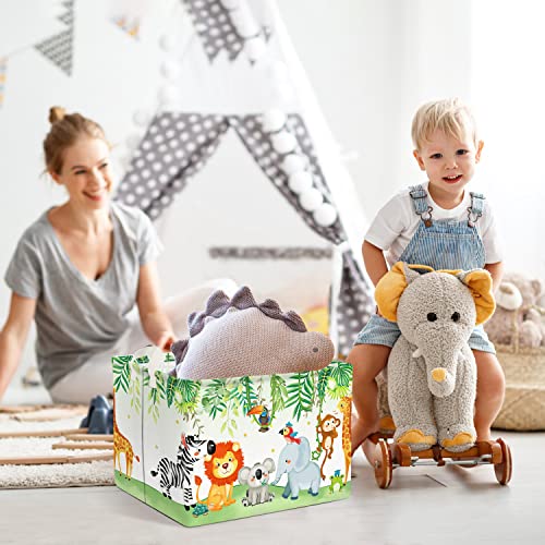 Clastyle Friendly Animals Party Nursery Storage Bins for Toys Books Rectangle Elephant Koala Monkey Safari Storage Basket Kids Collapsible Baby Gift Baskets for Bedroom, 15.7 * 11.8 * 11.8 in