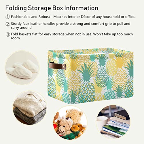 2 Pack Storage Basket Yellow Pineapple Tropical Collapsible Organizer Basket with Handles, Waterproof Nursery Storage Bin for Shelves