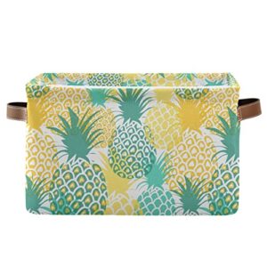 2 pack storage basket yellow pineapple tropical collapsible organizer basket with handles, waterproof nursery storage bin for shelves