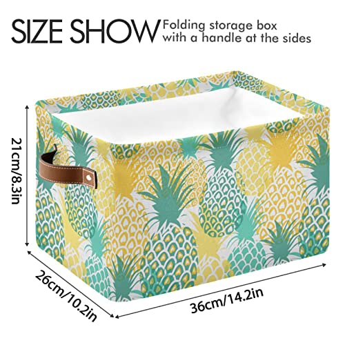 2 Pack Storage Basket Yellow Pineapple Tropical Collapsible Organizer Basket with Handles, Waterproof Nursery Storage Bin for Shelves