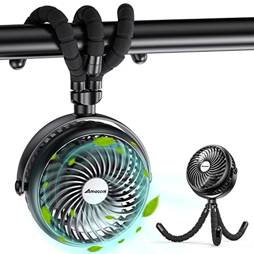 AMACOOL Baby Stroller Fan 20H Work Time Battery Powered Clip on Fan with Flexible Tripod for Car Seat Crib Bike Treadmill Umbrella Wheelchairs