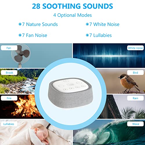 White Noise Machine for Baby Kids Adults, Rechargeable Sound Machine Sleep Therapy with 28 Natural Soothing Sounds, Auto-off Timer & Volume Control, Portable White Noise Machine for Home Office Travel