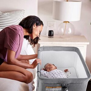 PAPAMIA Baby Bassinet, Bedside Bassinet Cosleeper with Skin-Friendly Mattress,6 Height Adjustable Bedside Crib Sleeper with Mosquito Net for Infant Newborn | Safety Certified