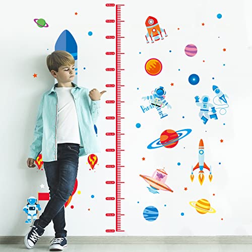 ORIGACH Space Height Chart Wall Decals 20 to 160cm Planets Rockets Stars Theme Growth Wall Stickers for Cartoon Bedroom Nursery Livingroom Wall Decor