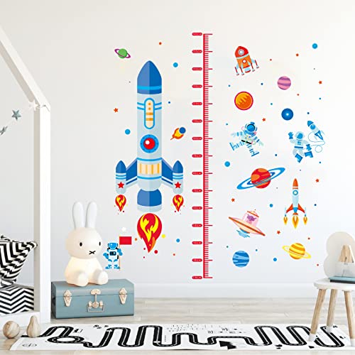 ORIGACH Space Height Chart Wall Decals 20 to 160cm Planets Rockets Stars Theme Growth Wall Stickers for Cartoon Bedroom Nursery Livingroom Wall Decor