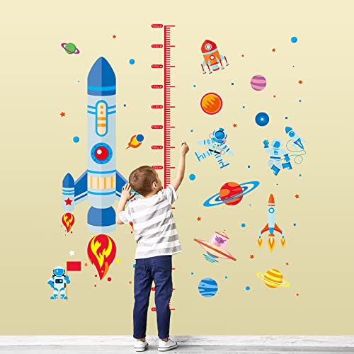 ORIGACH Space Height Chart Wall Decals 20 to 160cm Planets Rockets Stars Theme Growth Wall Stickers for Cartoon Bedroom Nursery Livingroom Wall Decor