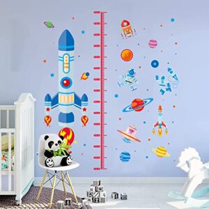 ORIGACH Space Height Chart Wall Decals 20 to 160cm Planets Rockets Stars Theme Growth Wall Stickers for Cartoon Bedroom Nursery Livingroom Wall Decor