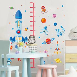 ORIGACH Space Height Chart Wall Decals 20 to 160cm Planets Rockets Stars Theme Growth Wall Stickers for Cartoon Bedroom Nursery Livingroom Wall Decor